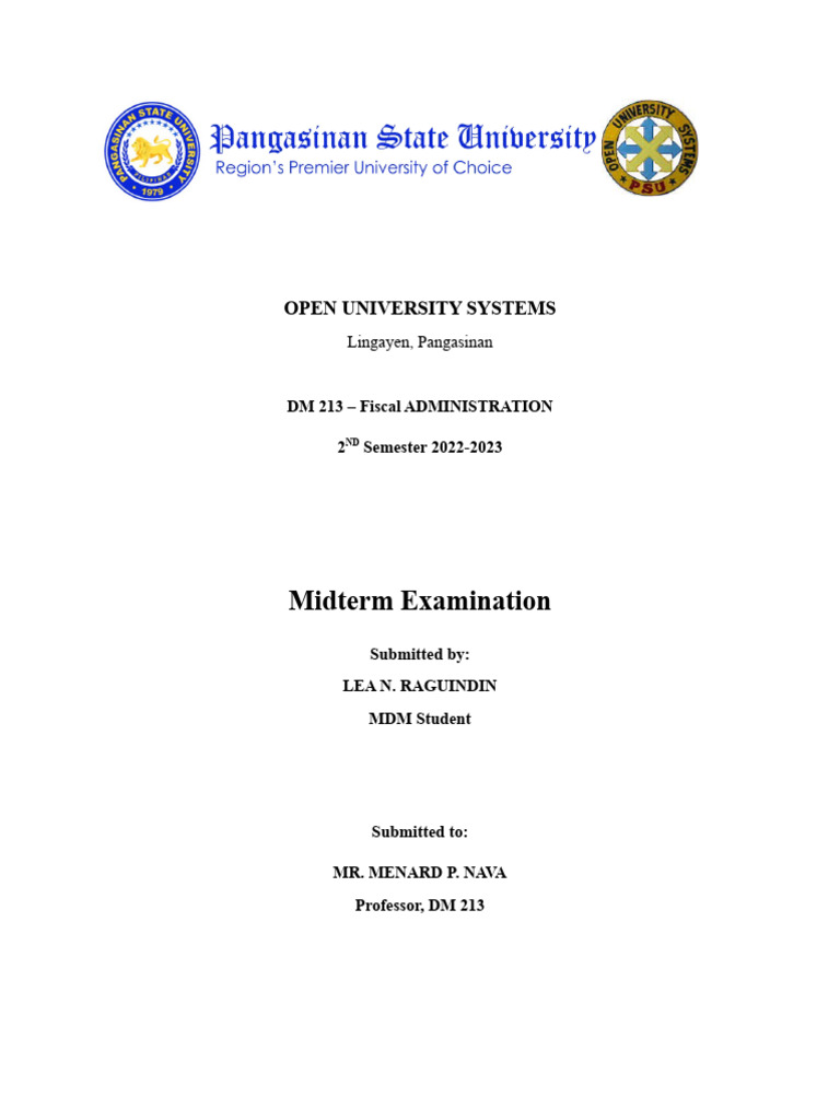 Midterm Exam DM 213 Fiscal Management | PDF | Accounting | Financial Statement