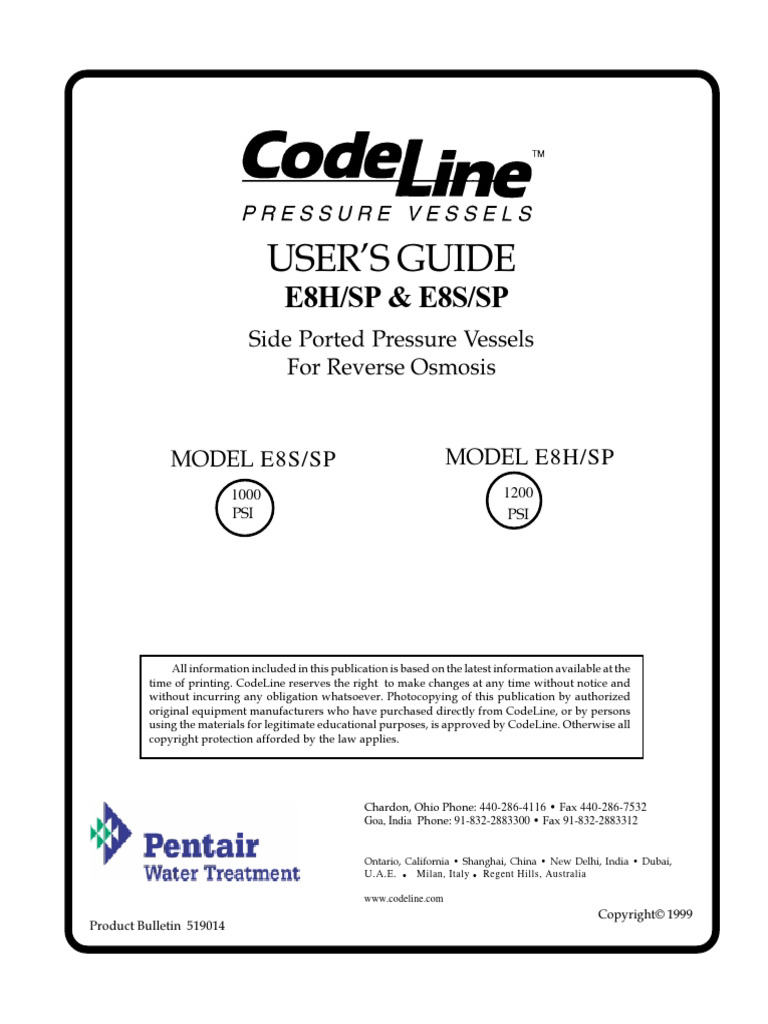 Codeline User Guide E8S SP and E8H SP | PDF | Corrosion | Bearing ...