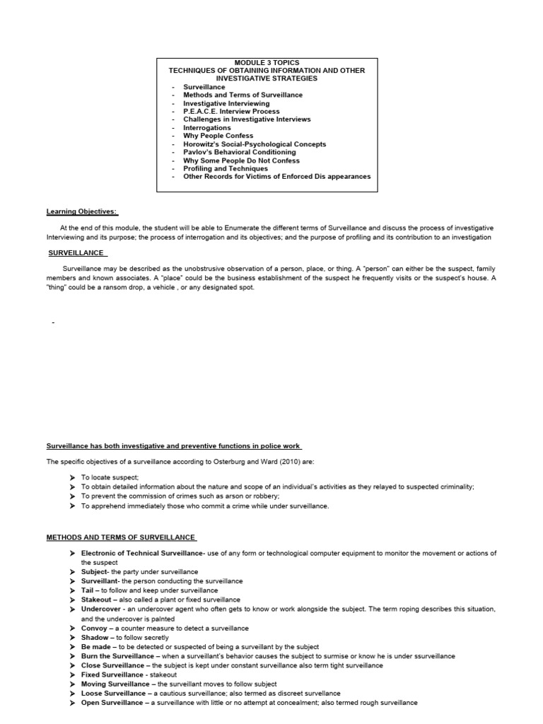 Module 3 Topics Techniques | PDF | Offender Profiling | Confession (Law)