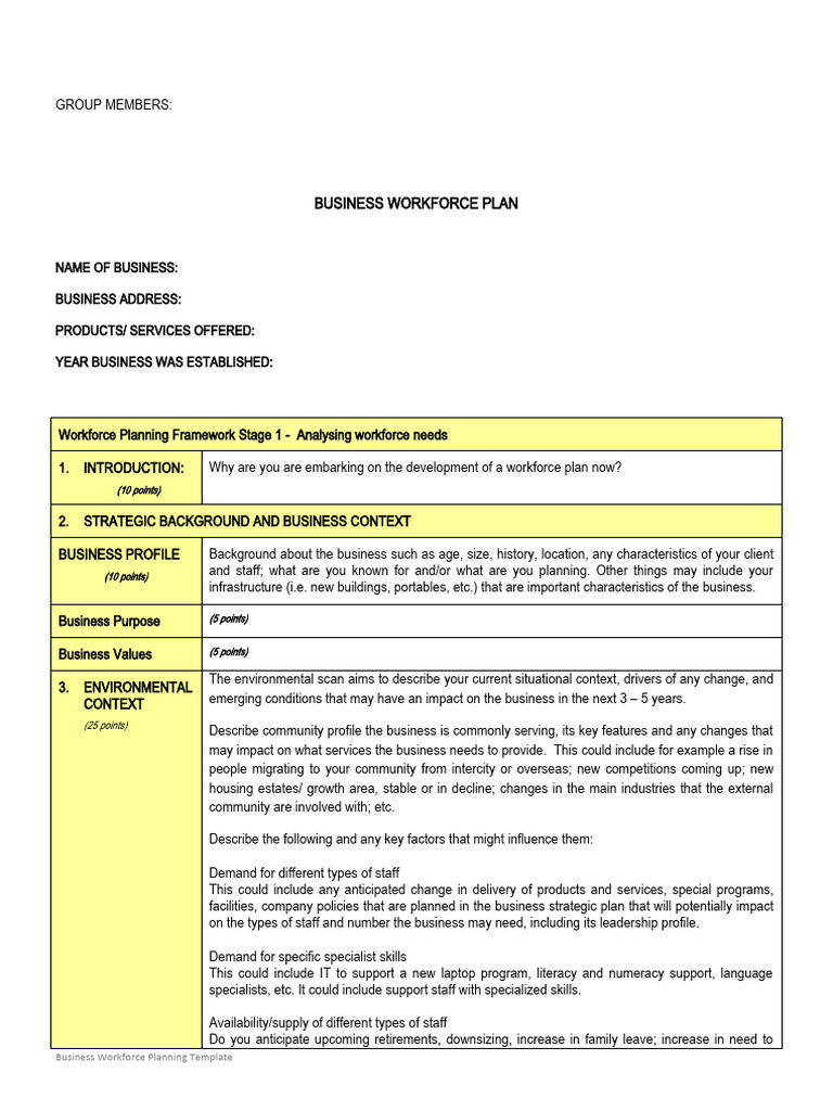 Business Workforce Plan Template | PDF | Recruitment | Human Resource ...