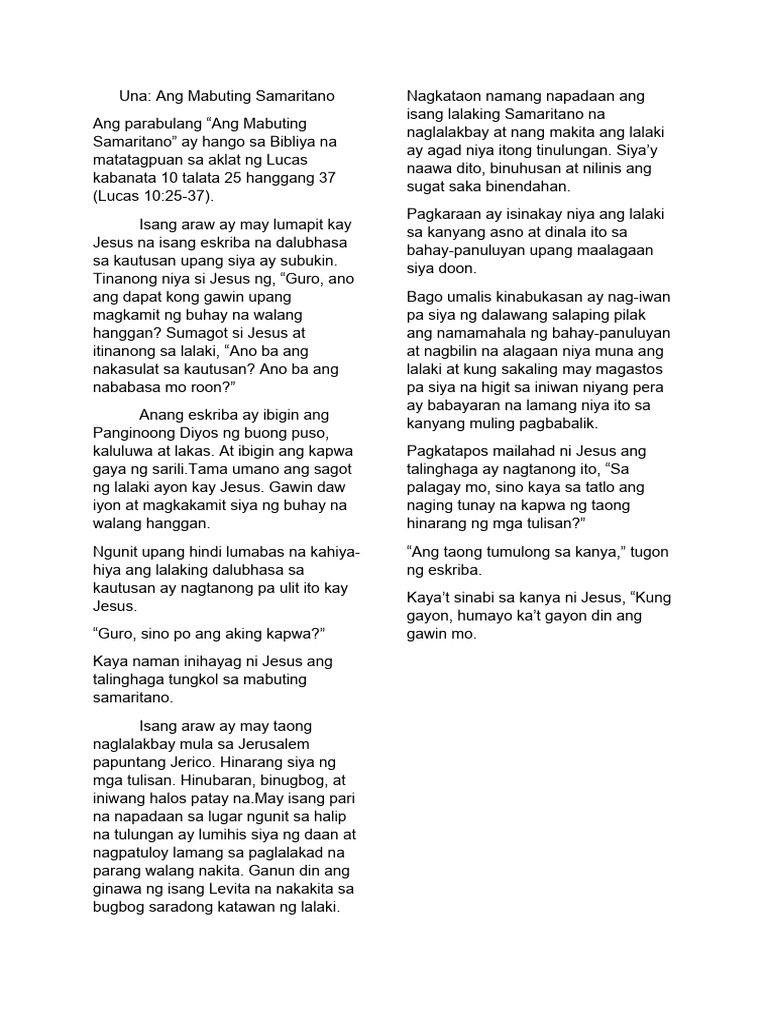 Mga Halimbawa NG PARABULA | PDF