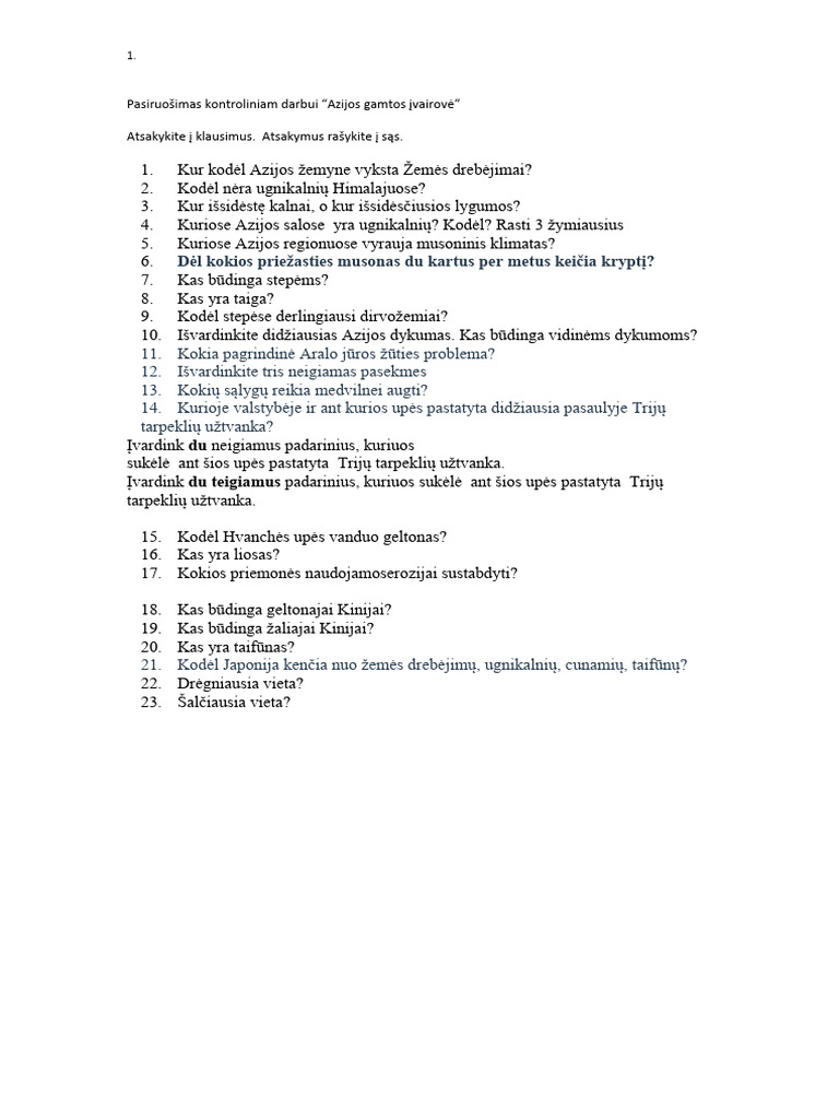 Pasiruosimas K D Azijos Gamta | PDF