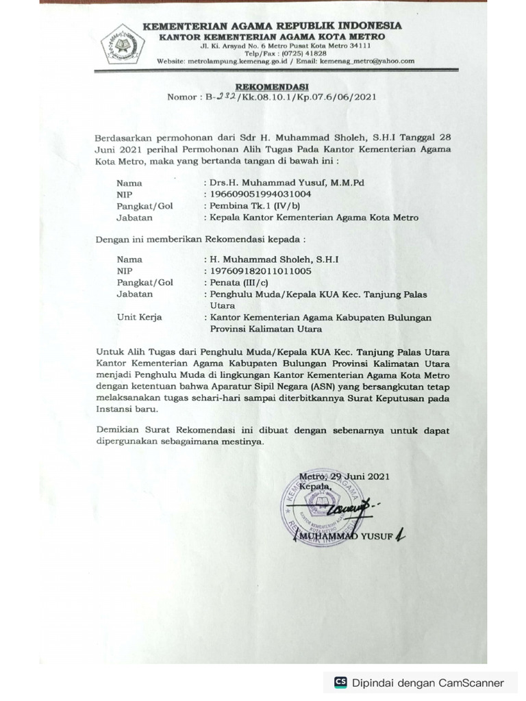 Rekom Mutasi Metro | PDF