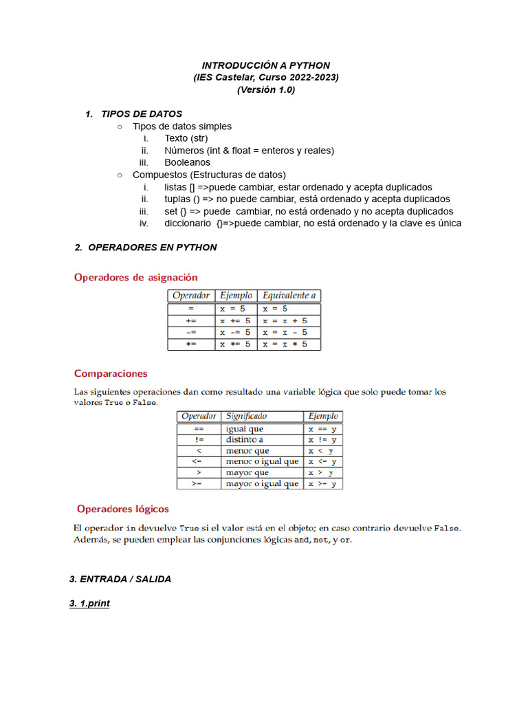 Introducción A Python (NOTAS PERSONALES) | PDF | Python (lenguaje de programación) | Matriz ...