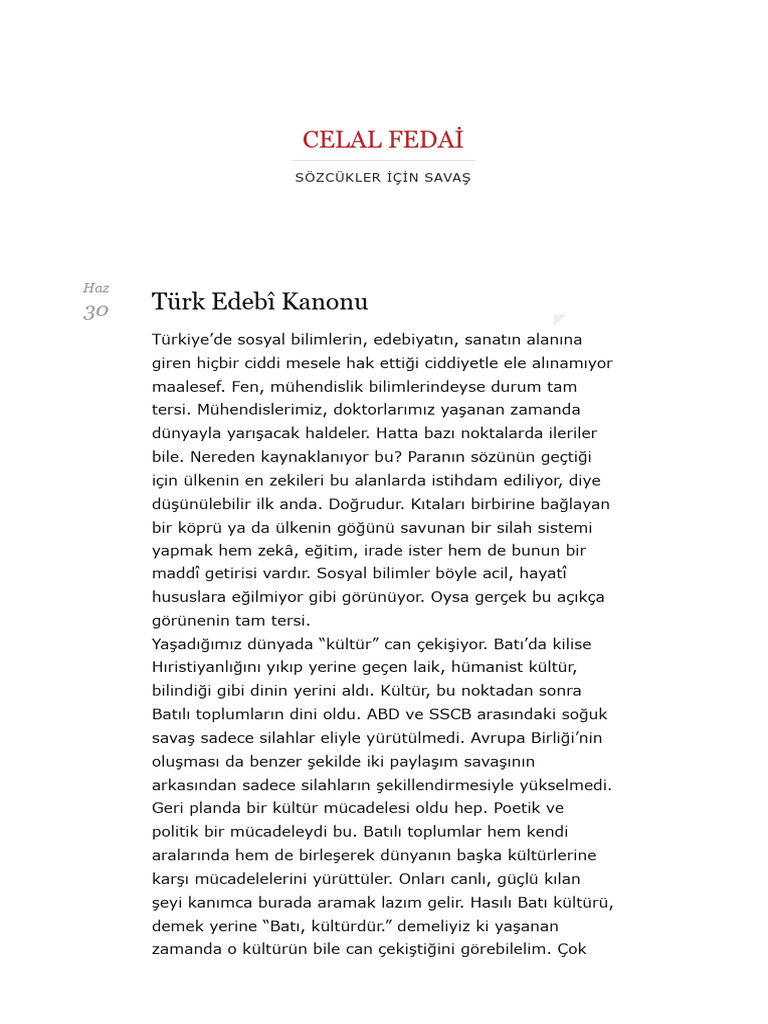 Türk Edebî Kanonu - CELAL FEDAİ | PDF