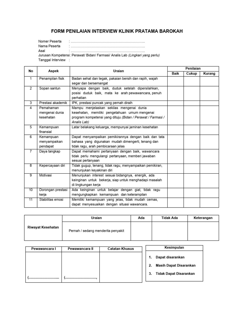 Penilaian Interview Klinik Pratama Barokah | PDF | Pengembangan Diri