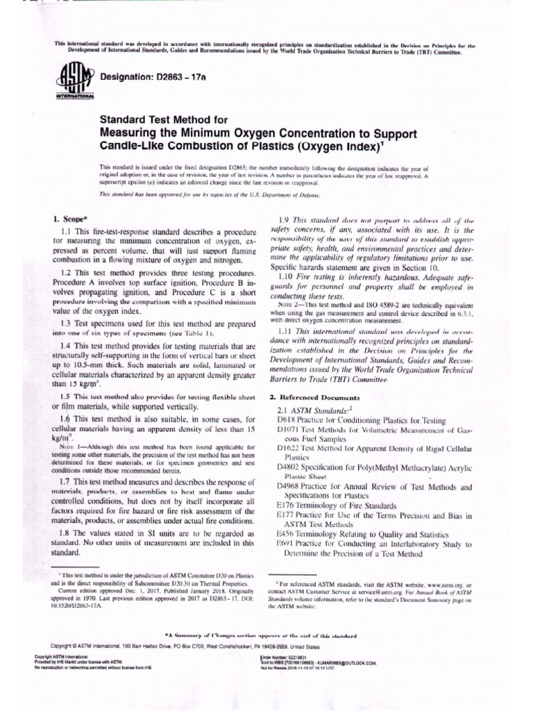 LOI - ASTM D2863-17a | PDF