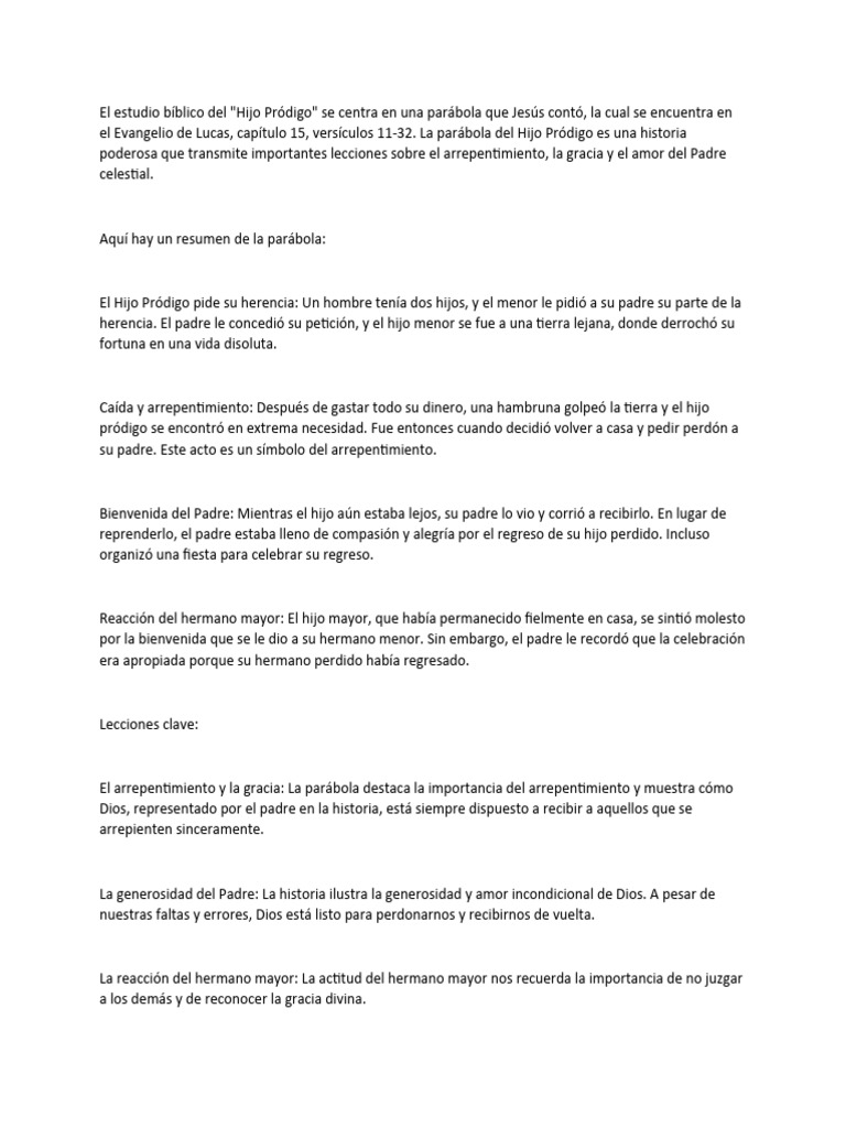 El Estudio Bíblico Del Hijo Prodigo | PDF