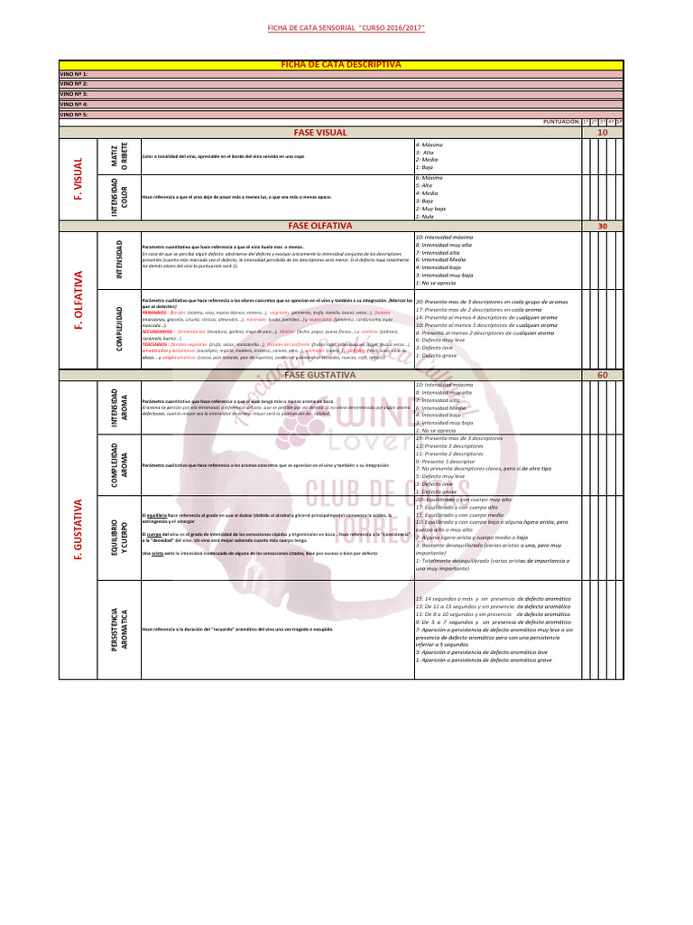 Ficha de Cata Sensorial Con Descriptores en General | PDF | Vino | Nuez