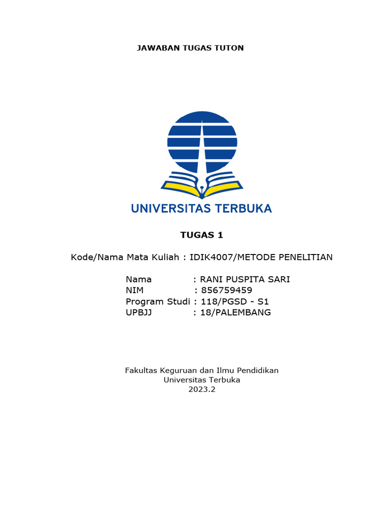 Tugas 1 - IDIK4007 - Metode Penelitian | PDF Tugas 1 - IDIK4007 - Metode Penelitian | PDF
