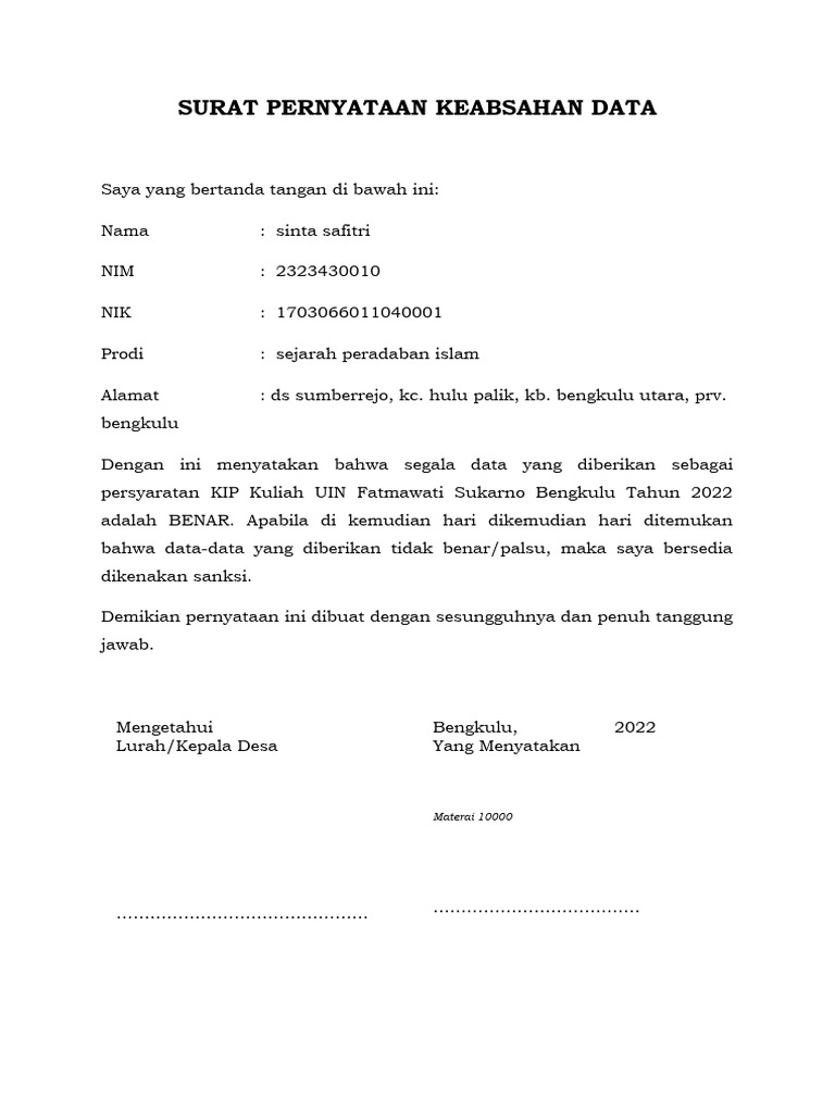 b.8. Surat Pernyataan Keabsahan Data | PDF
