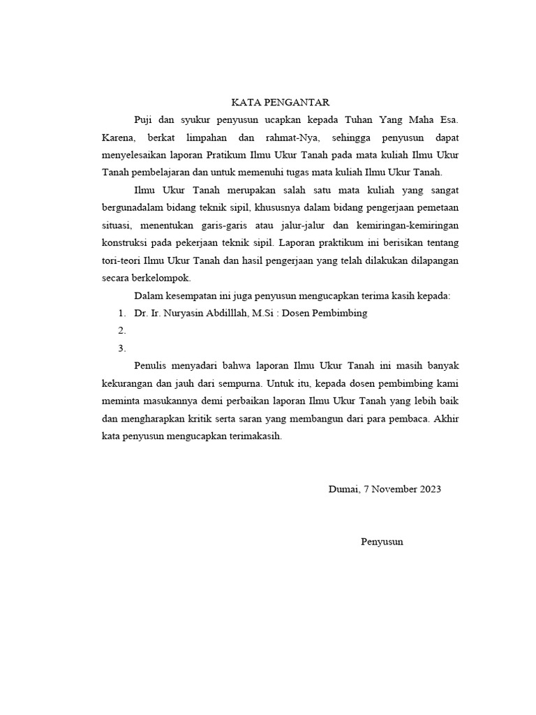 Contoh Laporan Praktikum Ukur Tanah | PDF