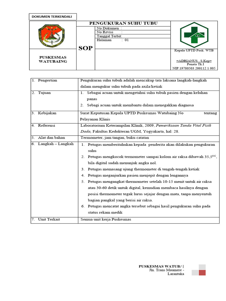 Sop Menghitung TTV - Suhu | PDF
