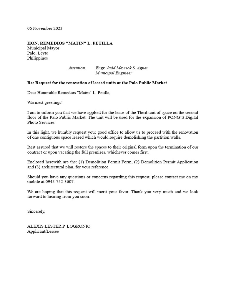 Letter of Intent For Demolition | PDF