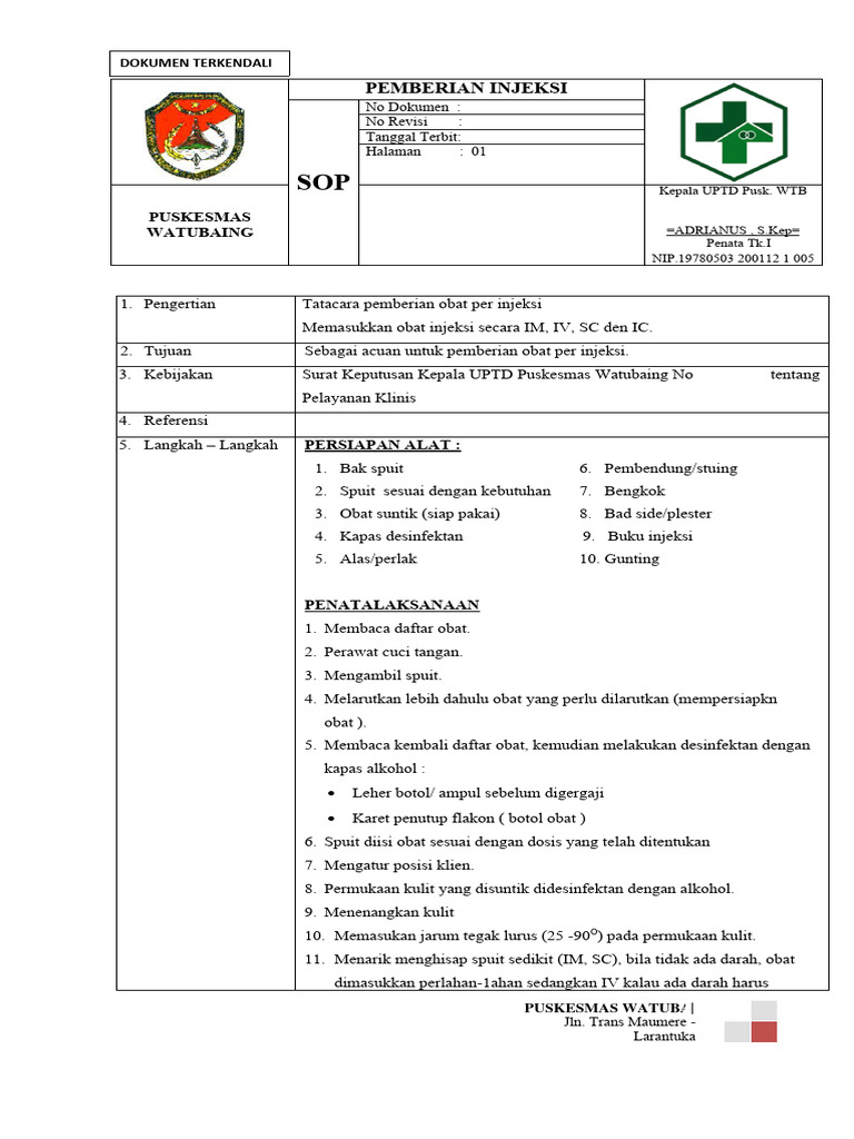 Sop Pemberian Obat Injeksi | PDF
