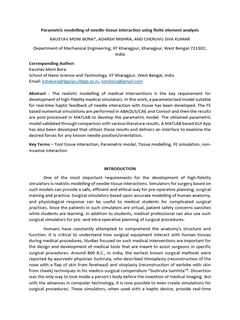Parametric Modelling of Needle-Tissue Interaction Using Finite Element ...