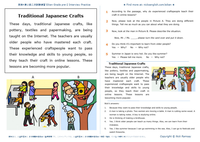 eiken_pre2_interview_traditional_crafts | PDF | Crafts | Cognition