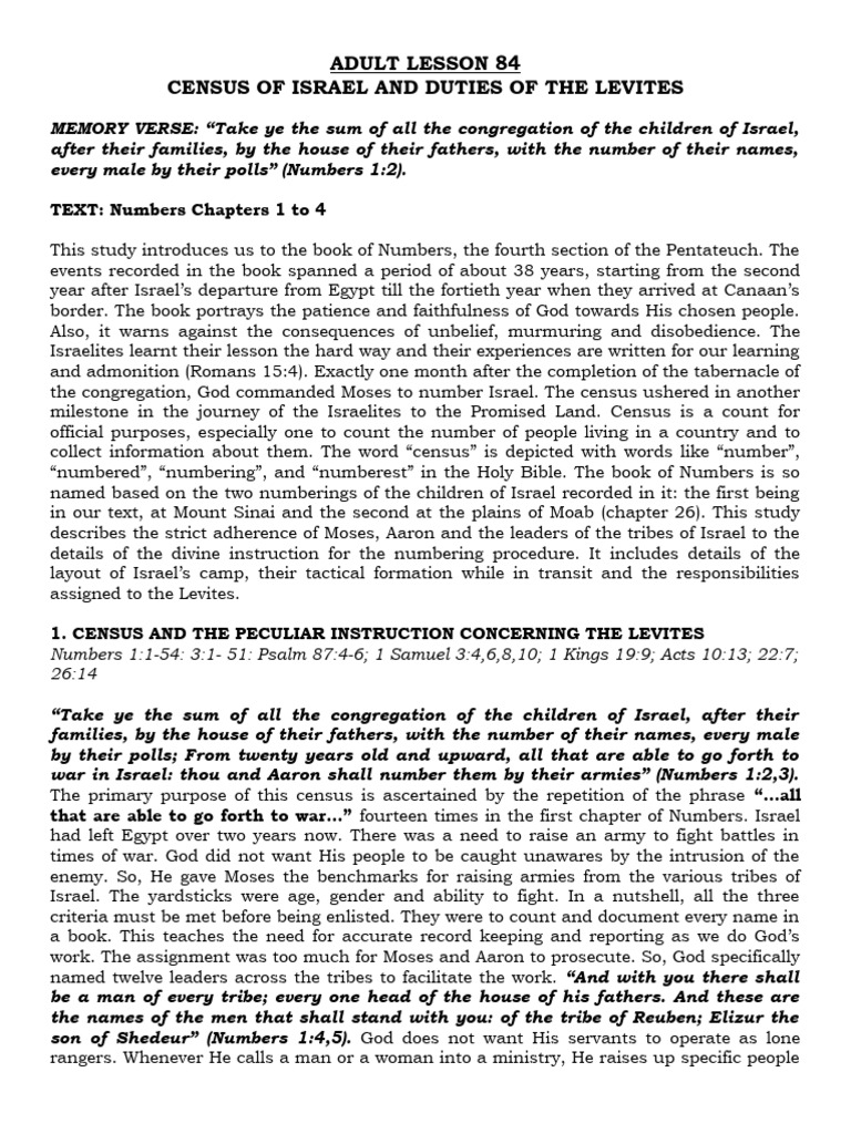 Adult Sts Lesson 84 Census of Israel and Duties of The Levites | PDF ...