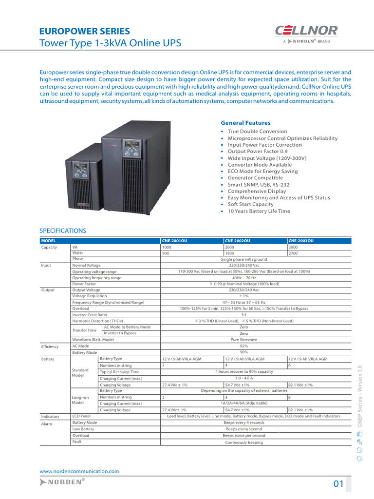 Europower Series Online UPS Specifications | PDF | Power Inverter ...