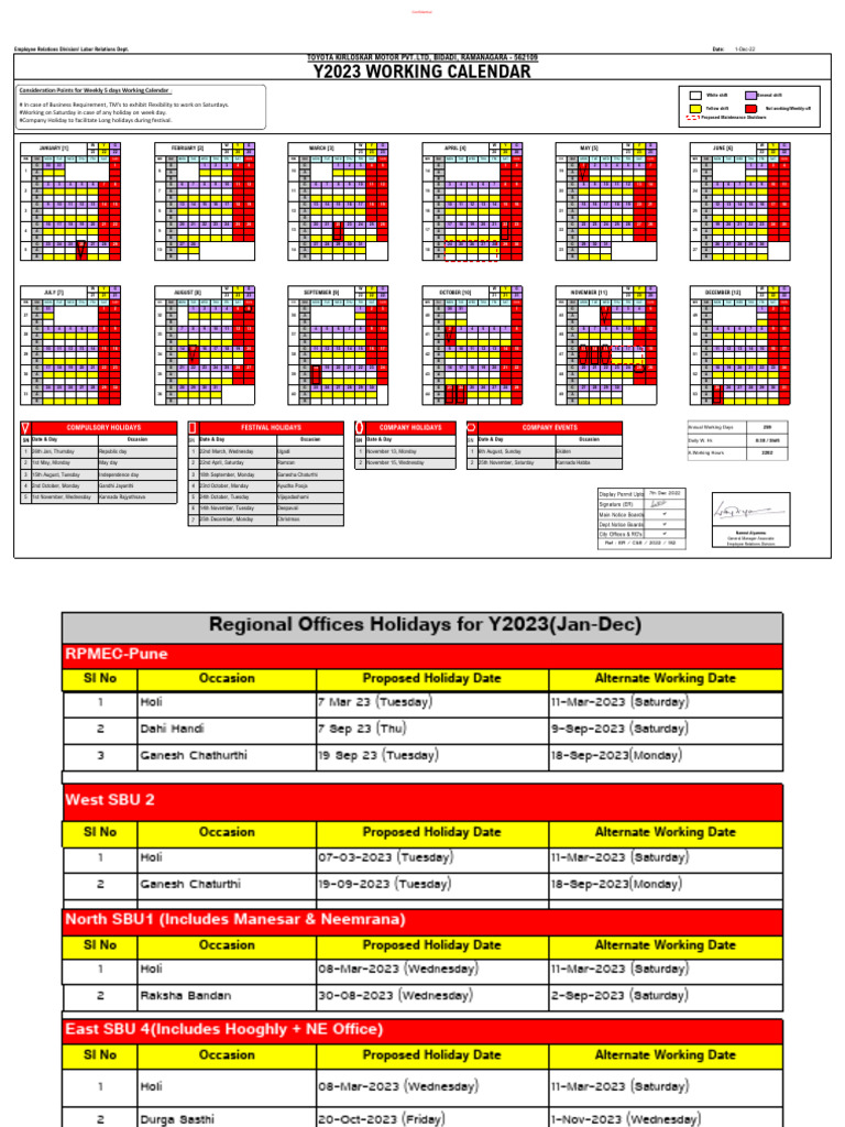 Y2023 Working Calendar With RO Holidays | PDF