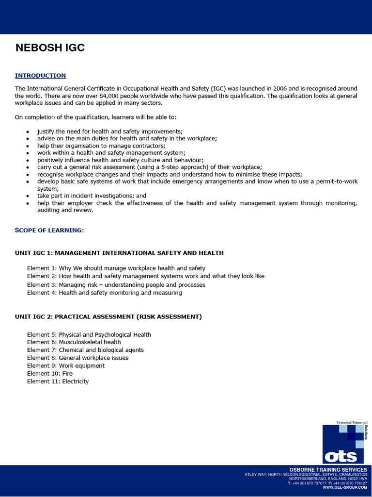 NEBOSH IGC-Course Outline | PDF | Occupational Safety And Health | Business