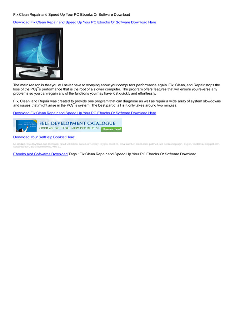 Fix Clean Repair and Speed Up Your PC Ebooks or Software Download | PDF