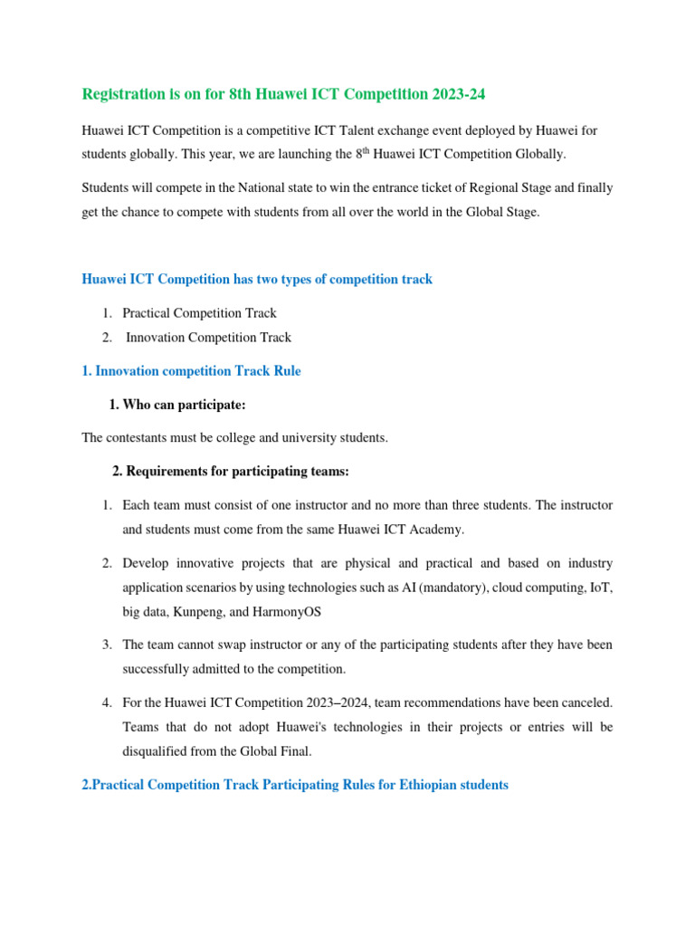 Huawei ICT Competition 2023-24 Registration | PDF | Information And ...