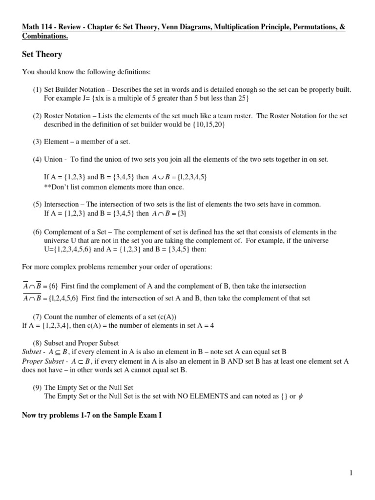 Set Theory Exam Review Guide | PDF | Set (Mathematics) | Permutation