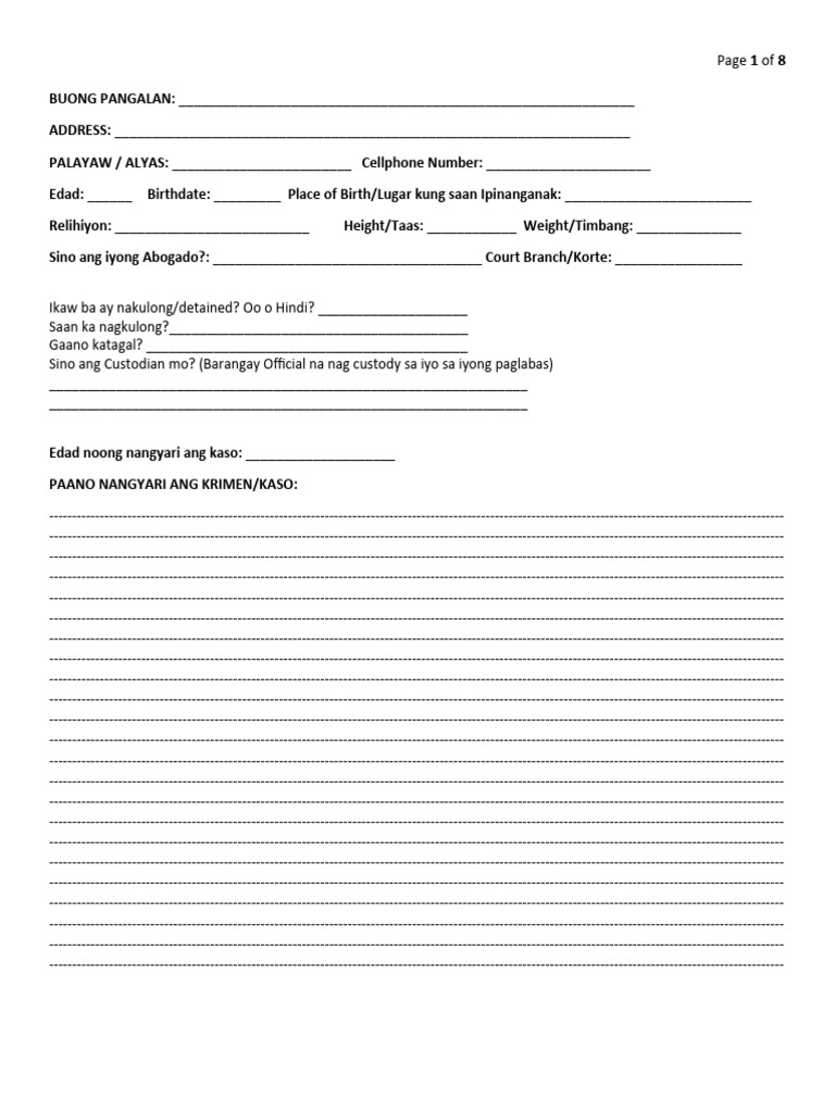 Intake Sheet 1 Pdf