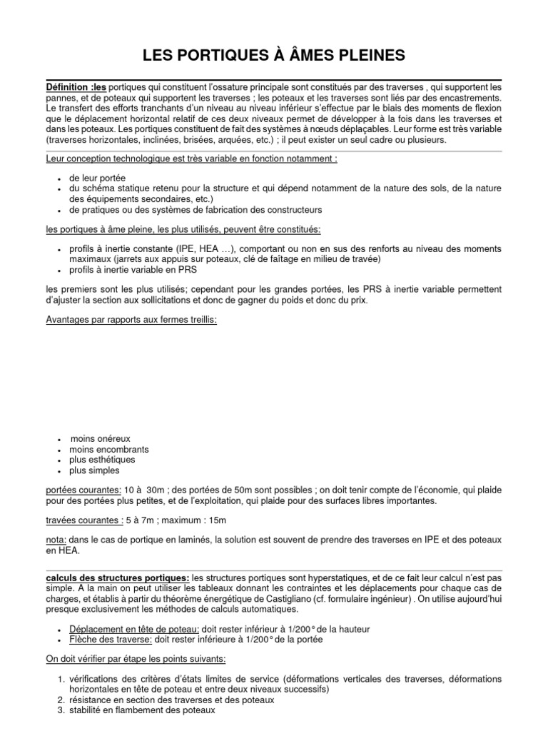 Portiques à Âmes Pleines : Conception et Avantages | PDF | Flexion ...