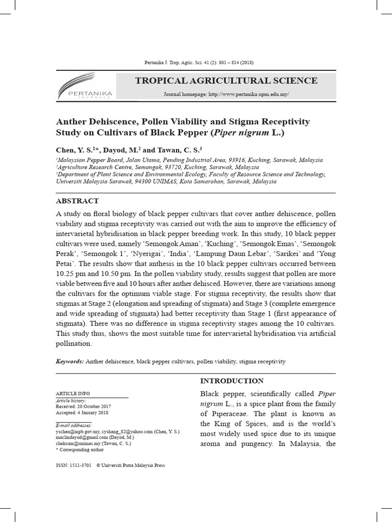 Anther Dehiscence, Pollen Viability and Stigma Receptivity Study On ...