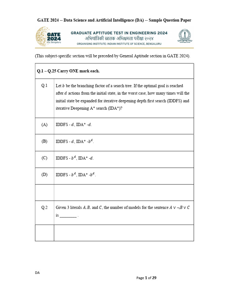 Gate 2024 Da Sample Question Paper Final | PDF | Estimator | Applied ...