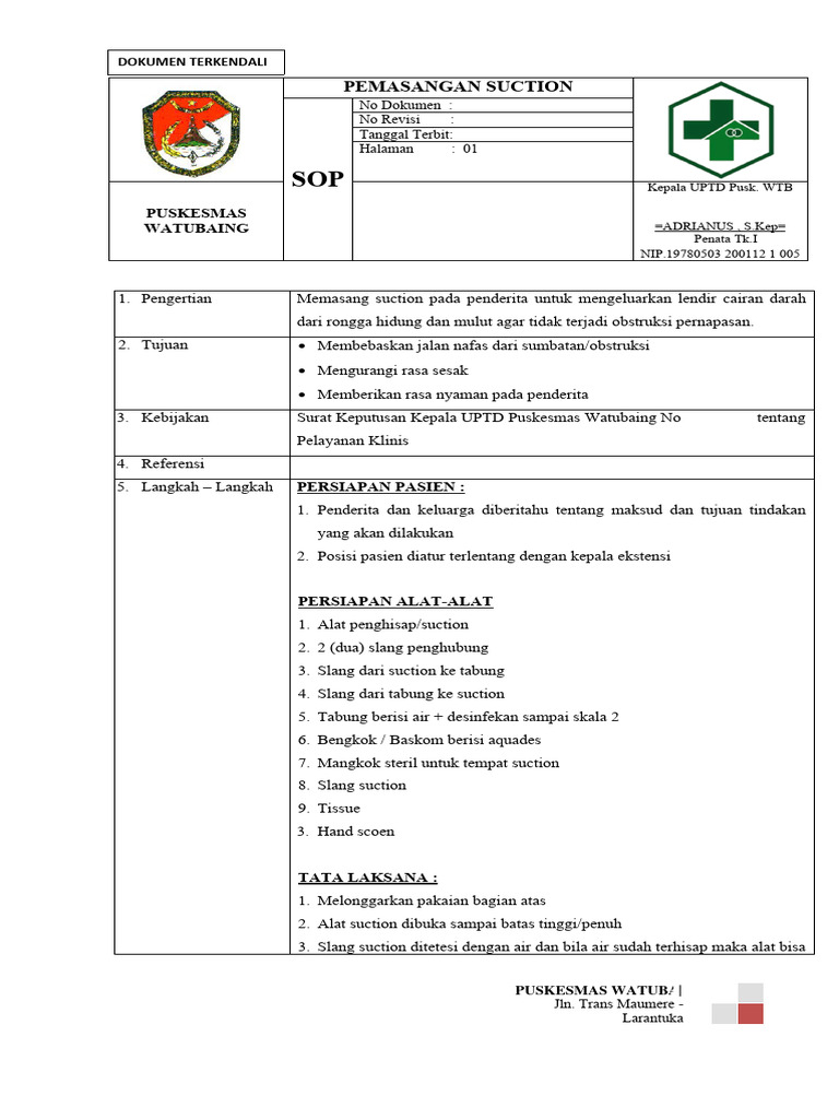 SOP Pemasangan Suction Penderita | PDF