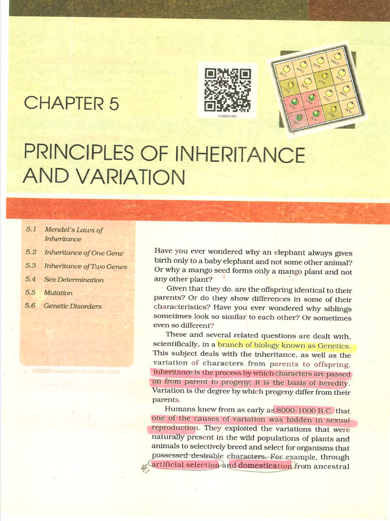 10 Yr PYQ Marked NCERT Principle of Inheritance and Variation | PDF