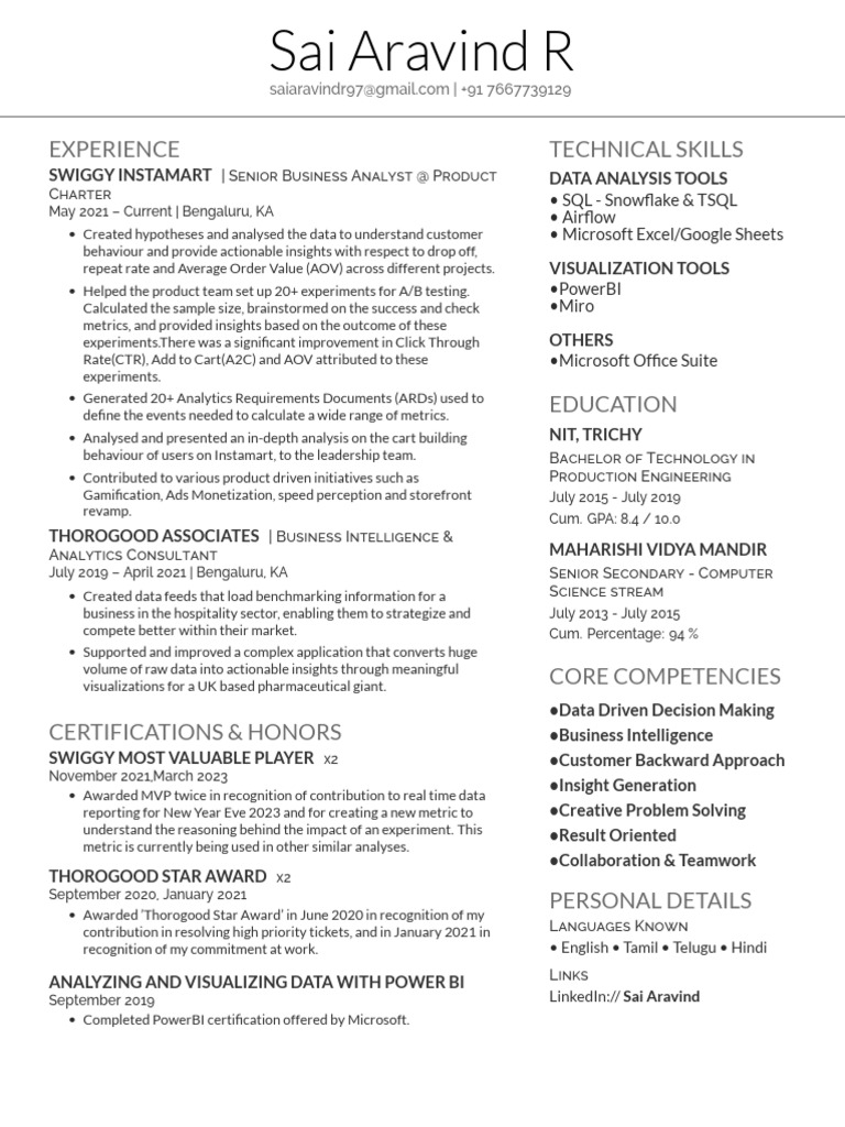 Sai Aravind Resume | PDF | Business Intelligence | Analytics