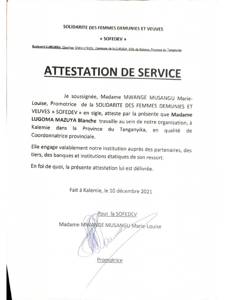 Attestation de Service | PDF