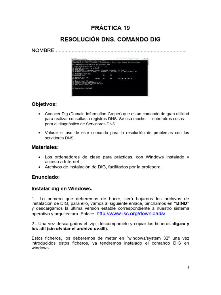 Guía de Uso del Comando DIG en DNS | PDF | sistema de nombres de dominio | Tecnologías de la ...