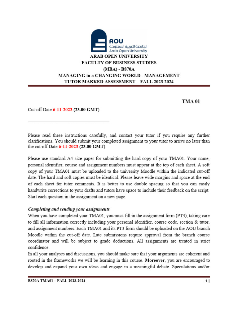 B870a - Tma 01 - Fall 2023-2024 | PDF | Plagiarism | Cross Cultural Communication