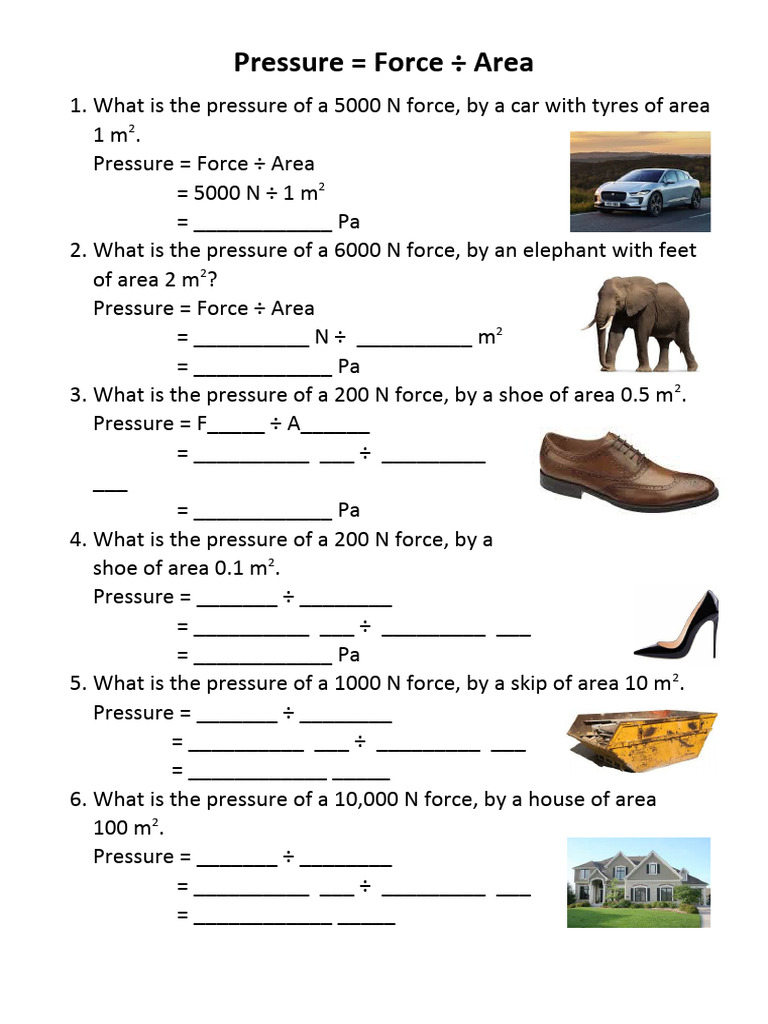 Pressure Worksheet | PDF | Teaching Methods & Materials