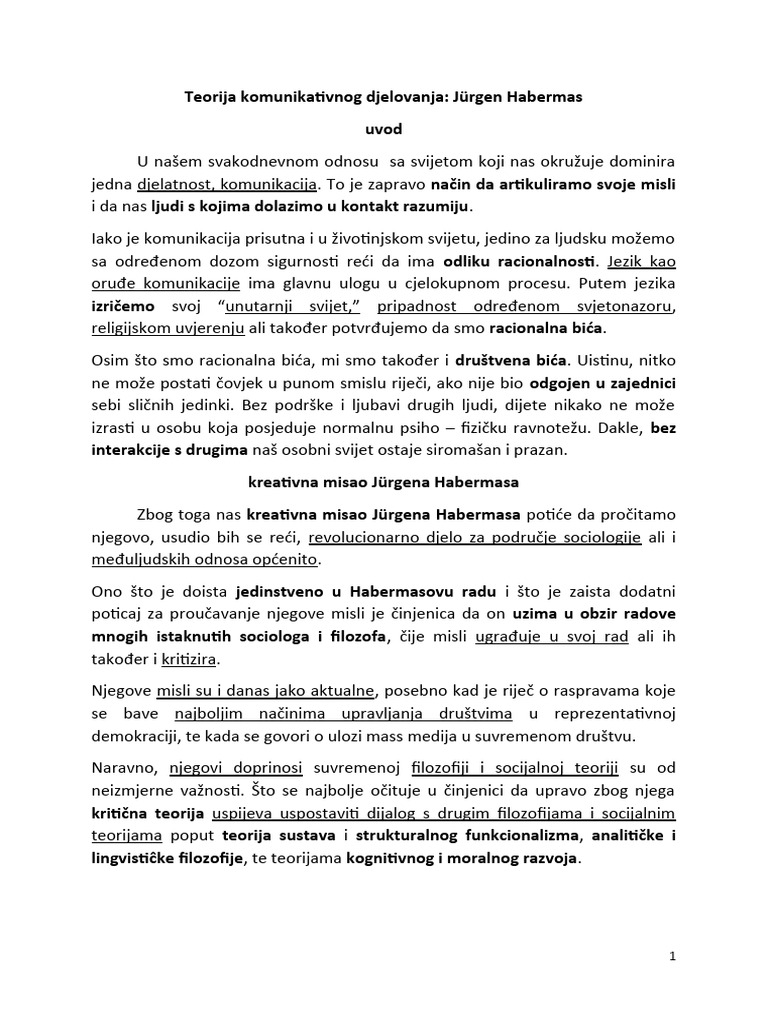 Teorija Komunikativnog Djelovanja - Jrgen Habermas | PDF