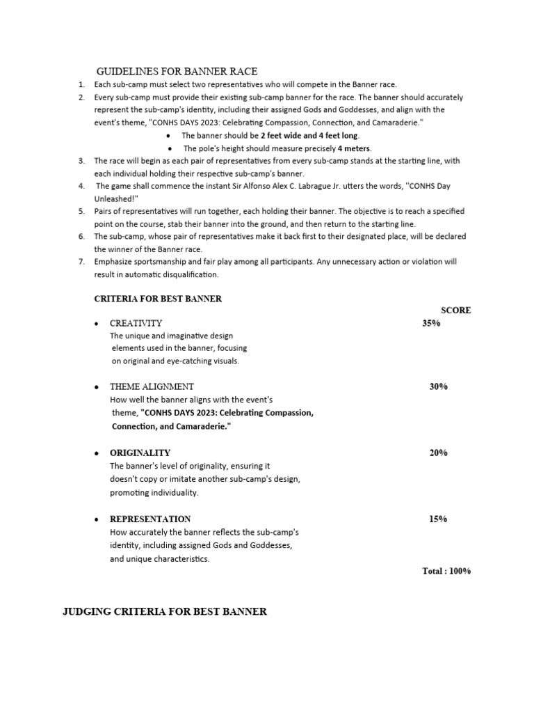 Guidelines For Banner Race 1 | PDF