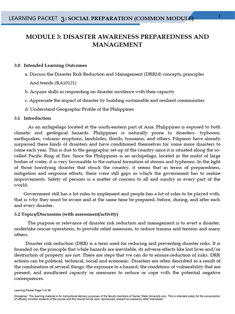 Learning Packet of NSTP Module 3 | PDF | Emergency Management | Natural ...
