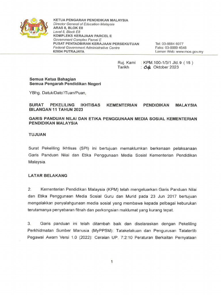 SPI KPM Bilangan 11 Tahun 2023 Garis Panduan Nilai Dan Etika Penggunaan ...