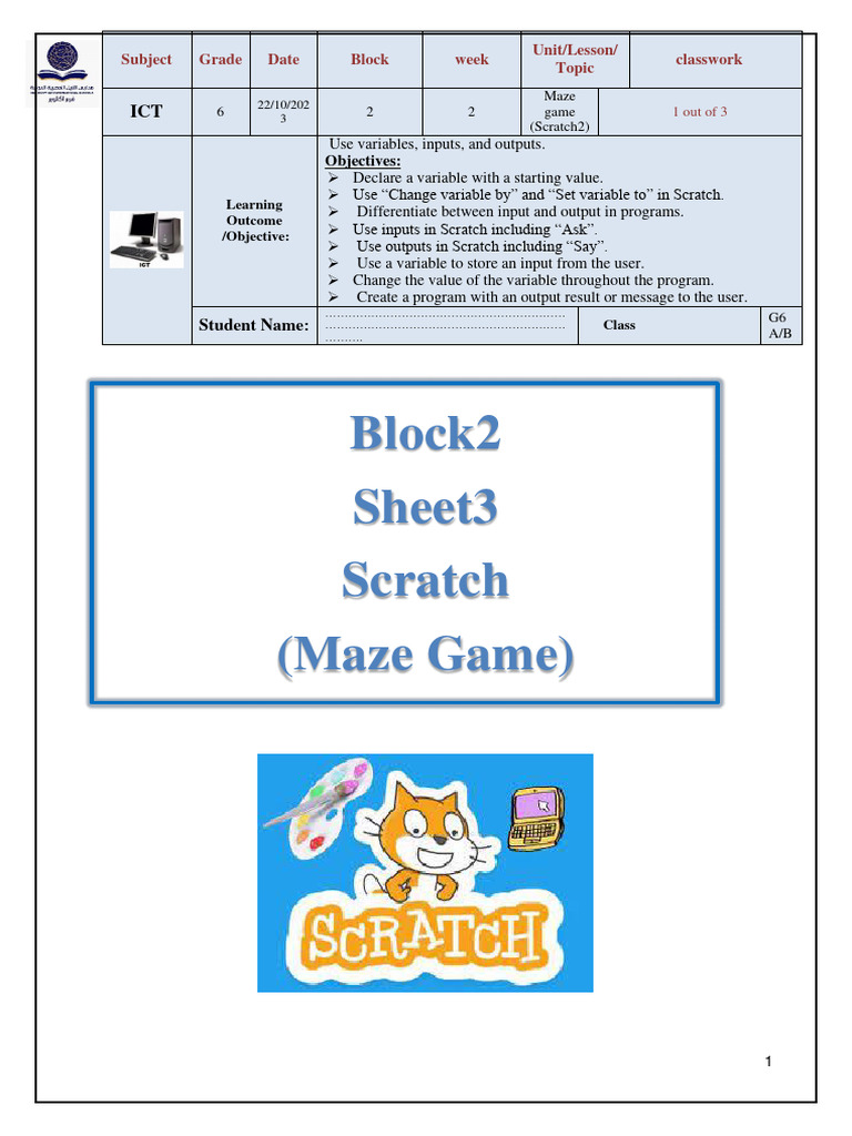 ICT G6 B2 W2 Sheet3 Maze Game | PDF | Scratch (Programming Language) | Computer Engineering