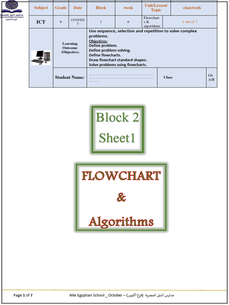 ICT G6 B2 Sheet1 Flowchartalgorithm | PDF | Algorithms | Computing