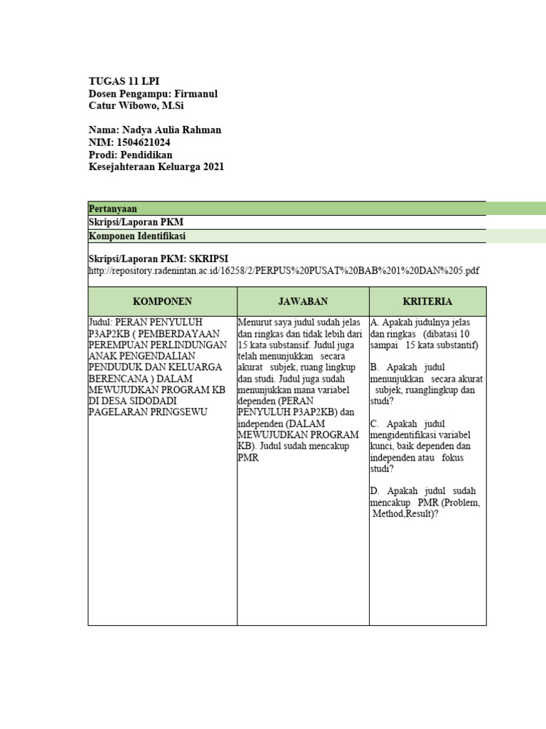 TUGAS 11 LPI - Nadya Aulia Rahman - 1504621024 | PDF