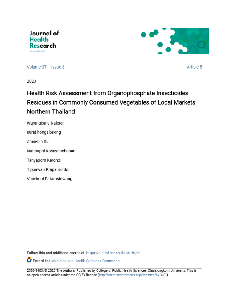 Health Risk Assessment From Organophosphate Insecticides Residues | PDF ...
