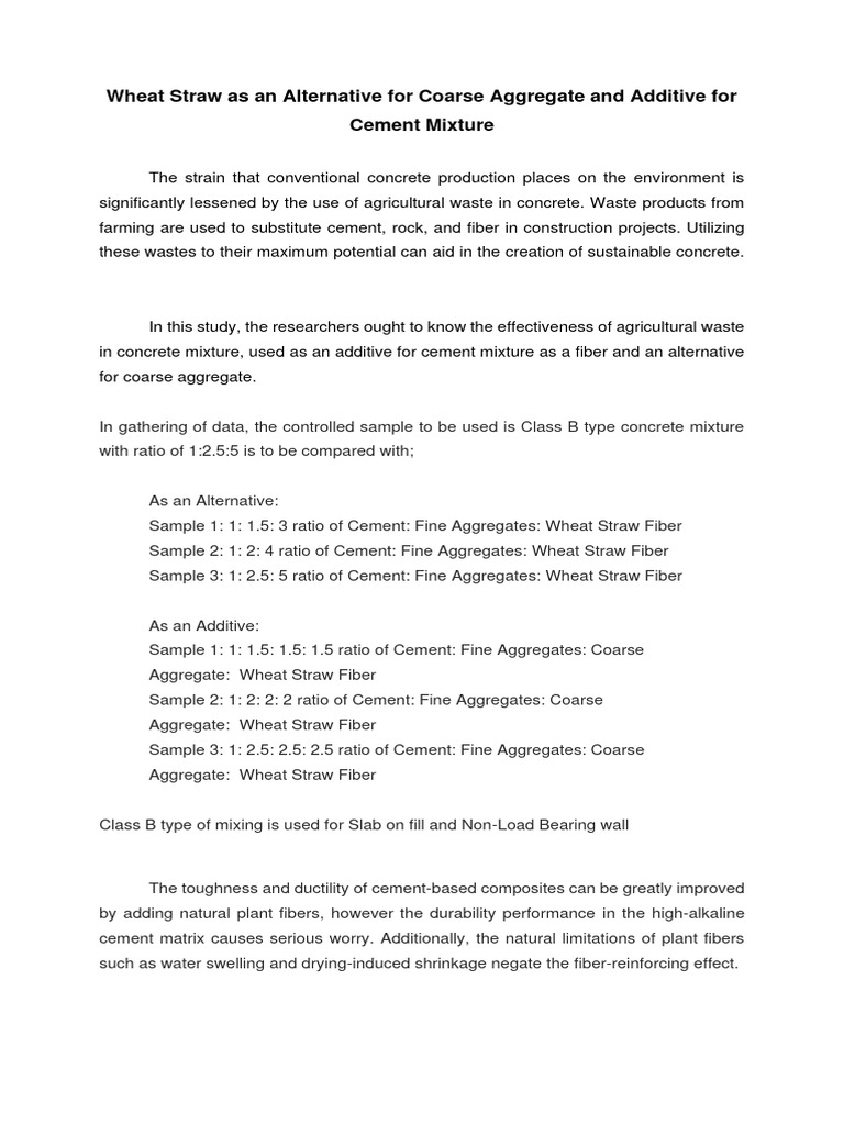 Wheat Straw As An Alternative For Coarse Aggregate and Additive For ...