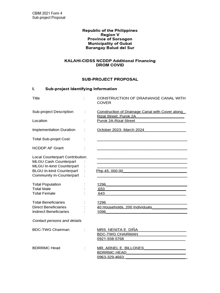 Sub Project Proposal Form | PDF