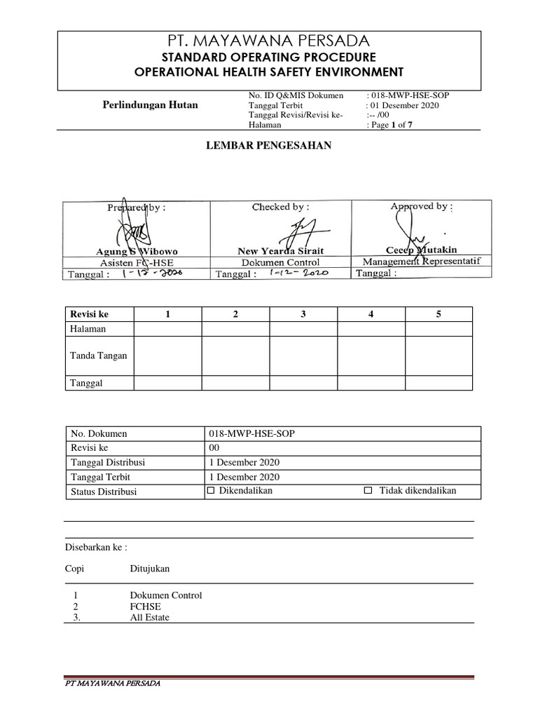 HSE - 018 MWP SOP Perlindungan Hutan | PDF